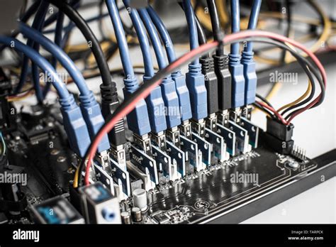 Cryptocurrency Mining Rig Connectors On Motherboard For Graphic Cards Stock Photo Alamy