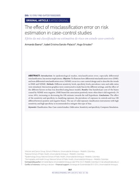 Pdf The Effect Of Misclassification Error On Risk Estimation In Case