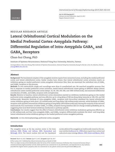Pdf Lateral Orbitofrontal Cortical Modulation On Medial Prefrontal Cortex Amygdala Pathway