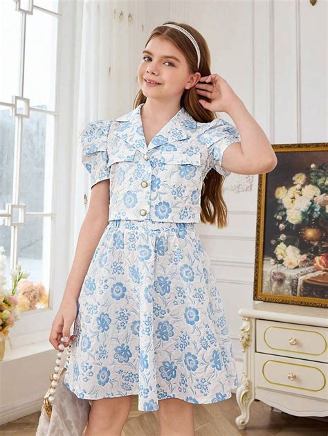 Shein Drmz Tween Girl Tween Girl חולצה מזדמנת עם צווארון נפול עם