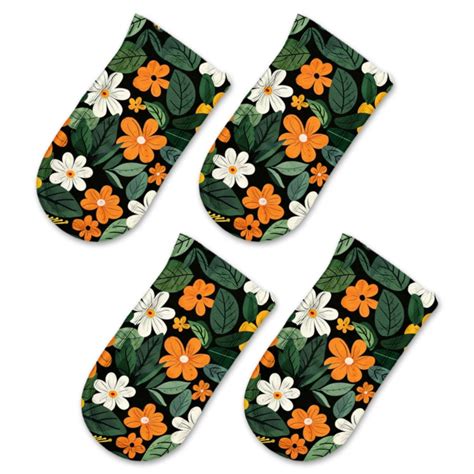 Bahomeck Pot Handle Holder Covers 4pcs Floral Pattern Of Orange And