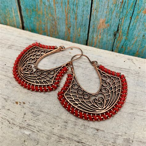 5632 Rustic Brass Hoop Earrings Patina Earringshammered Earrings
