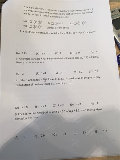 solved a multiple choice test consists of 6 questions with