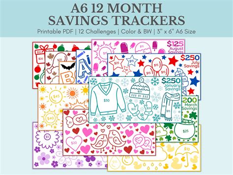Monthly Color By Number Savings Challenge Trackers A6 Mini Etsy
