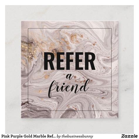 Pink Purple Gold Marble Refer A Friend Referral Card Zazzle In 2024
