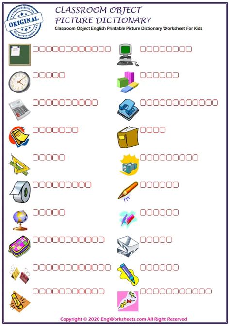 Classroom Objects Printable English Esl Vocabulary Worksheets Engworksheets