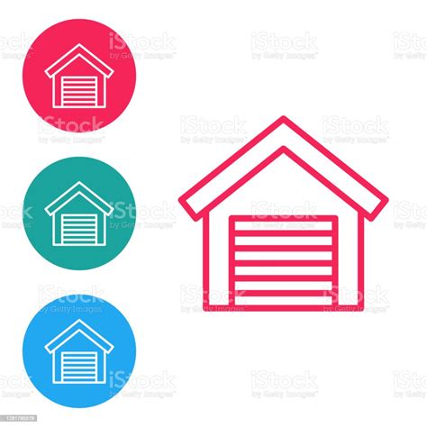 흰색 배경에 격리 된 빨간색 줄 차고 아이콘 원 버튼에 아이콘을 설정합니다 벡터 가정의 방에 대한 스톡 벡터 아트 및 기타 이미지 가정의 방 개념 건물 외관 Istock