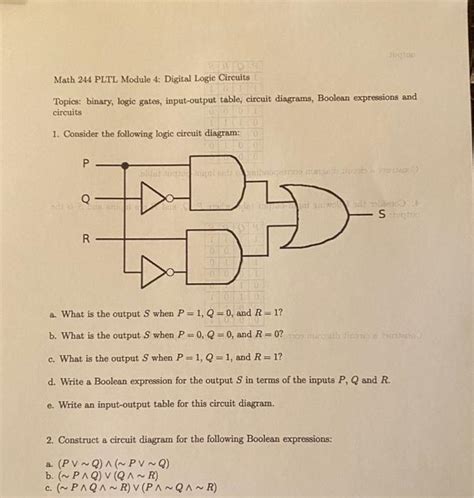 Solved Math 244 Pltl Module 4 Digital Logic Circuits