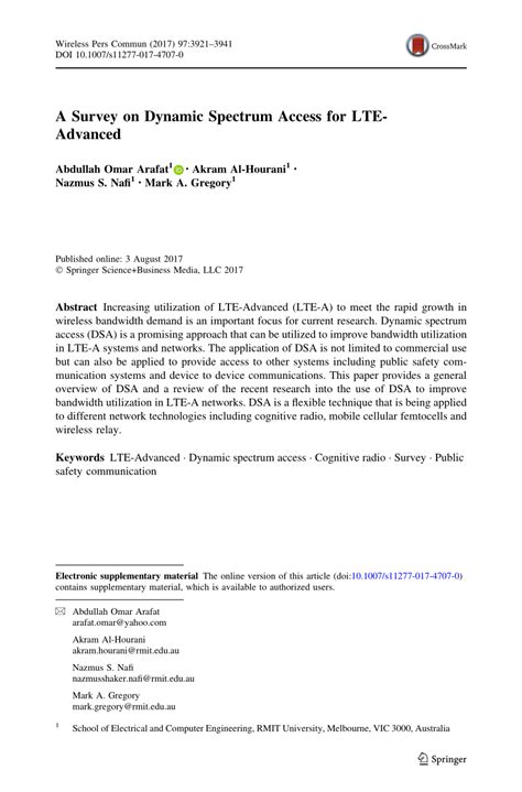 Pdf A Survey On Dynamic Spectrum Access For Lte Advanced