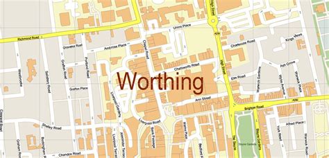 Worthing Area Uk Map Vector City Plan High Detailed Street Map Editable