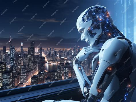 Premium Photo Cognitive Machines Humanoid Robot In Thoughtful Pose