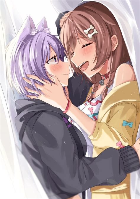 Nekomata Okayu Inugami Korone Inugami Korone And Nekomata Okayu Hololive Drawn By Moonbell