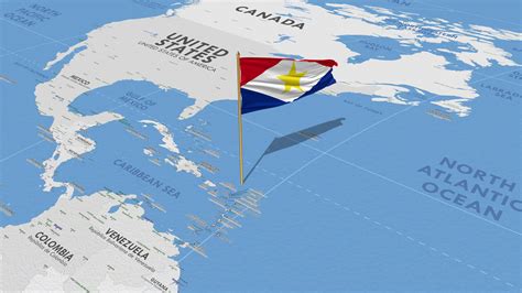 Saba Island Flag Waving With The World Map Seamless Loop In Wind 3d Rendering 39329099 Stock