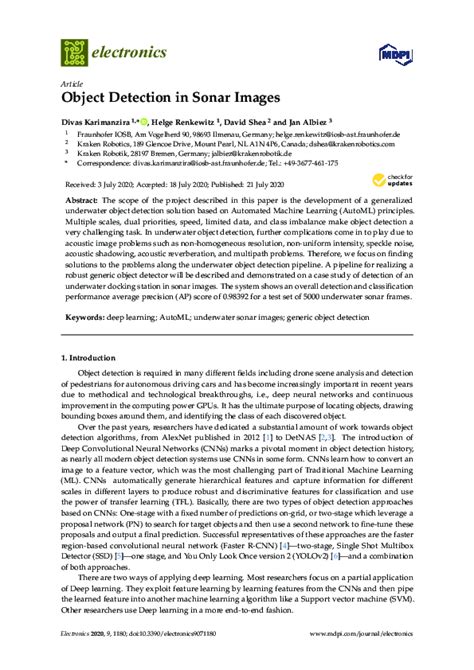 Pdf Object Detection In Sonar Images