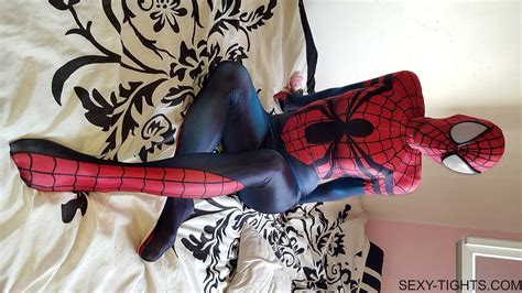 Gorgeous Chick Posing Dressed As A Spiderman In The Bedroom 15 Photos