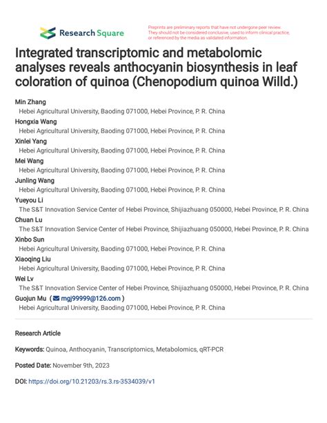 Pdf Integrated Transcriptomic And Metabolomic Analyses Reveals