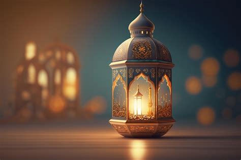 Premium Photo A Lantern With The Light Islamic Background