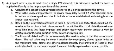 Solved 1 An Impact Force Sensor Is Made From A Single Pzt
