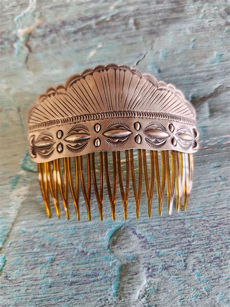 Eugene Charley Sterling Silver Concho Hair Comb High Plains Turquoise Cheyenne Wy