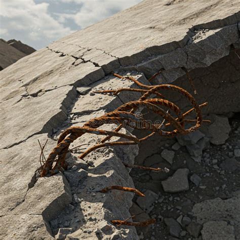 Cracked Concrete Structure With Exposed Rusted Reinforcing Steel Bars