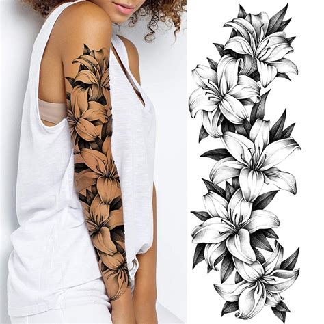Black Flower Sleeve Tattoos For Women