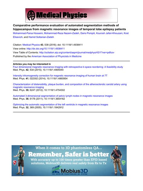 Pdf Comparative Performance Evaluation Of Automated Segmentation Methods Of Hippocampus From