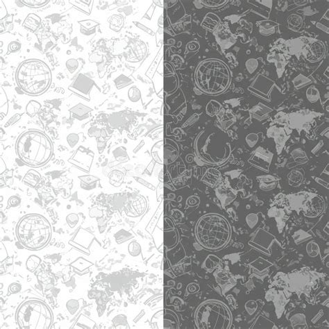 Seamless Pattern Featuring Educational Motifs Such As Globes Books