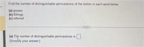 [solved] find the number of distinguishable permutations o