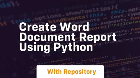 Create Word Document Report Using Python Youtube
