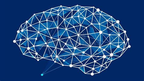 abstract brain form lines and triangles point connecting network on blue background