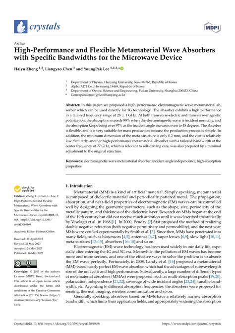 Pdf High Performance And Flexible Metamaterial Wave Absorbers With Specific Bandwidths For The