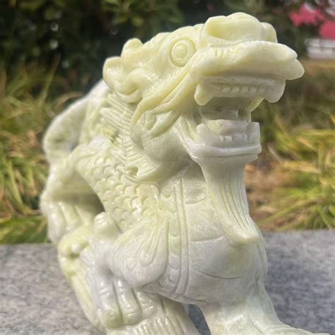 Hand Carved Cauliflower Jade Dragon Statue Feng Shui Decor 12 Inch