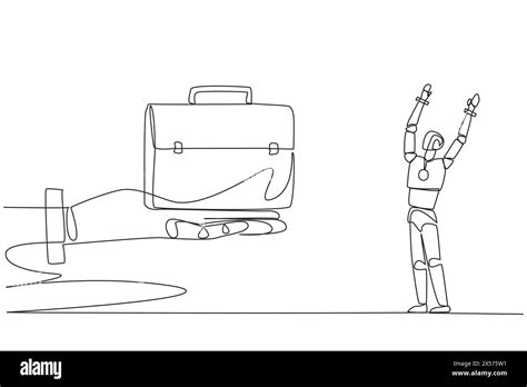 Single Continuous Line Drawing A Robot Excited To Get The Briefcase From Giant Hand Marketing