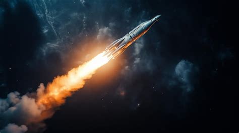 Rocket Soaring In The Sky At Night Premium Ai Generated Image