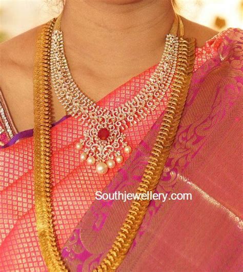 Diamond Necklace And Kasu Haram Jewellery Designs Bridal Gold Jewellery Designs Bridal