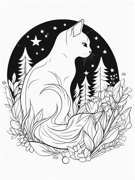 Kitty With A Moon And Stars Coloring Pages Dreamy Kitten