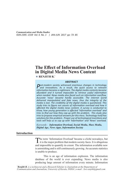Pdf The Effect Of Information Overload In Digital Media News Content
