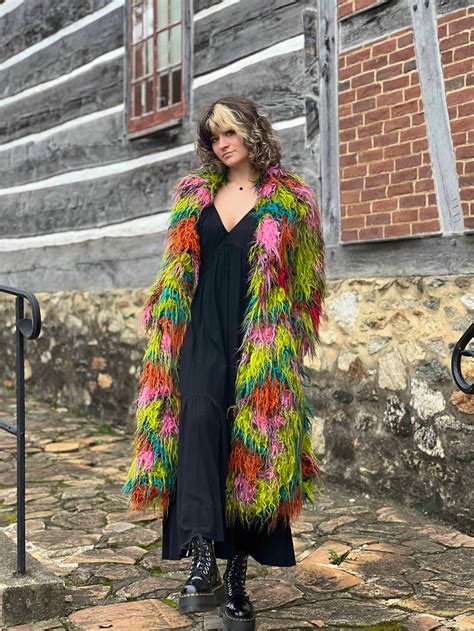 Multicolor Faux Fur Jacket Perfect Disco Era Outfit The Boho Depot