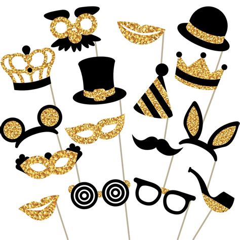 Premium Birthday Photo Booth Props Kit 16 Black And Gold No