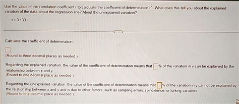 solved use the value of the correlation coefficient r to calculate the