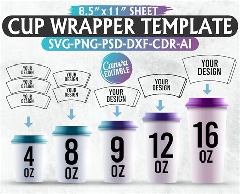 Paper Cup Wrapper Template Bundle Cup Wrapper Svg Template Etsy