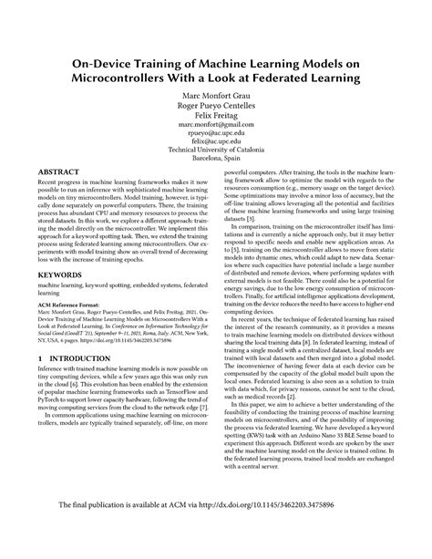 Cr Tiny Ml Paper Good It 07 2021 On Device Training Of Machine