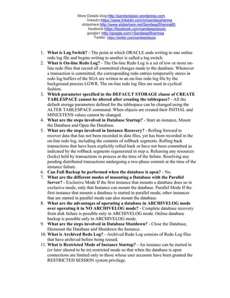 153 Oracle Dba Interview Questions Pdf Databases Computer Software And Applications