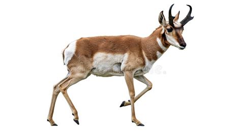A Pronghorn Antilocapra Americana Is Depicted Against A White