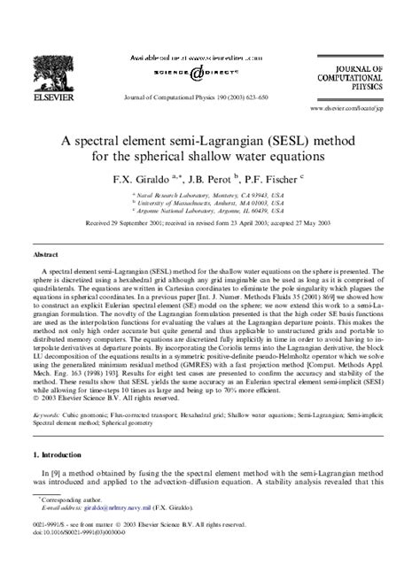 Pdf A Spectral Element Semi Lagrangian Sesl Method For The Spherical Shallow Water Equations