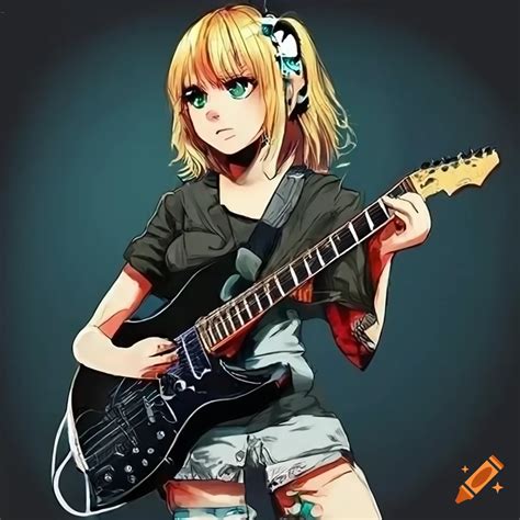 Anime Girl With Electric Guitar A Girl Cartoon Character Playing