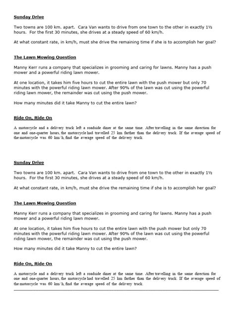 Rate Problem Solving Questions Pdf