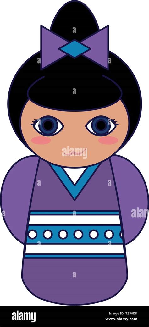 Cute Japanese Girl With Kimono Blue Lines Stock Vector Image And Art Alamy