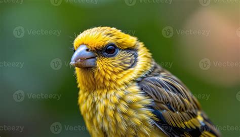 A Close Up Of A Colorful Single Domestic Canary Bird Detailed Feathers