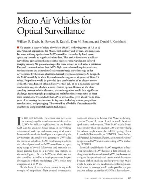 Micro Air Vehicles For Optical Surveillance Mit Lincoln Laboratory